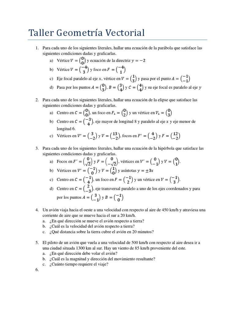 Taller 5 Geometría Vectorial | PDF | Formas geométricas | Geometría ...