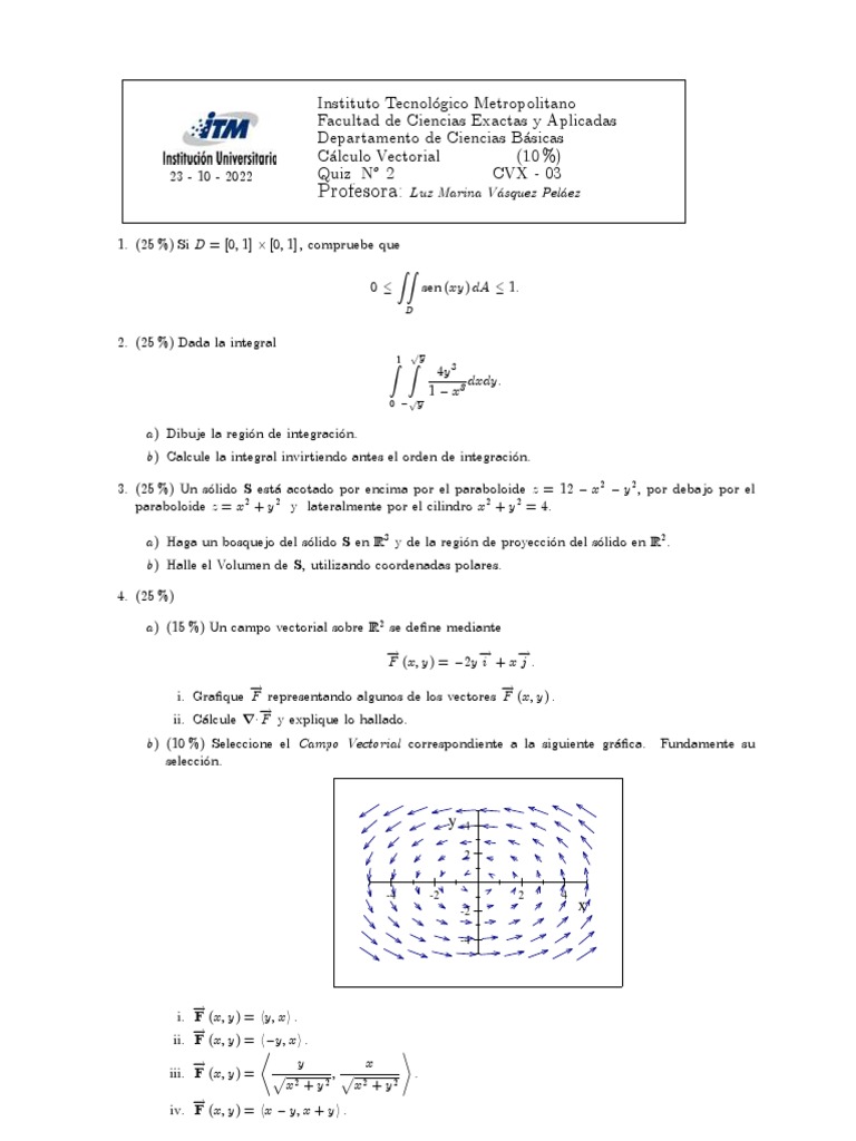 Quiz #2 | PDF | Integral | Vector Euclidiano