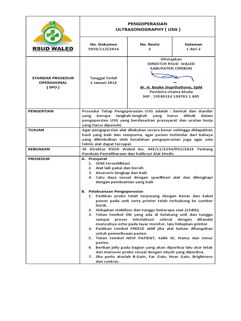 Prosedur Pengoperasian USG | PDF