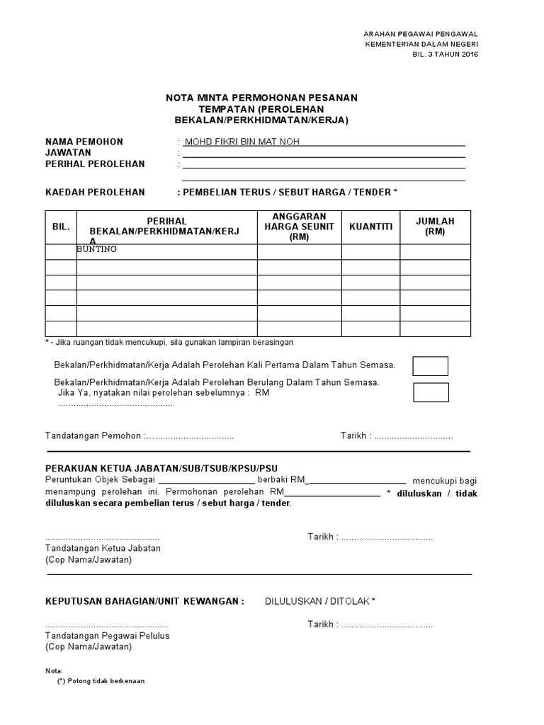 Format Nota Minta | PDF