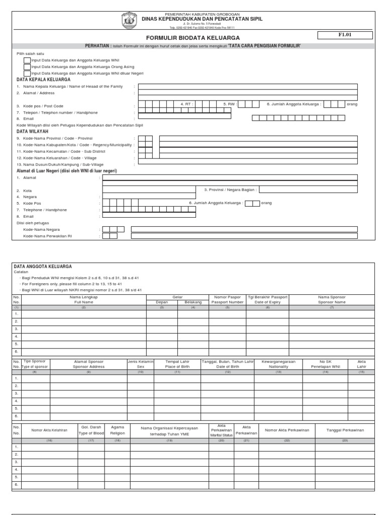 Formulir F1 01 | PDF