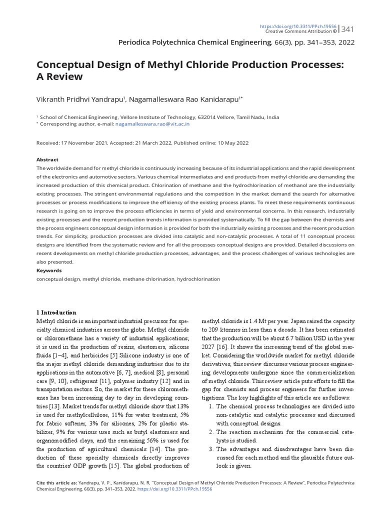 Review Methyl Chloride Processes | PDF | Chlorine | Distillation