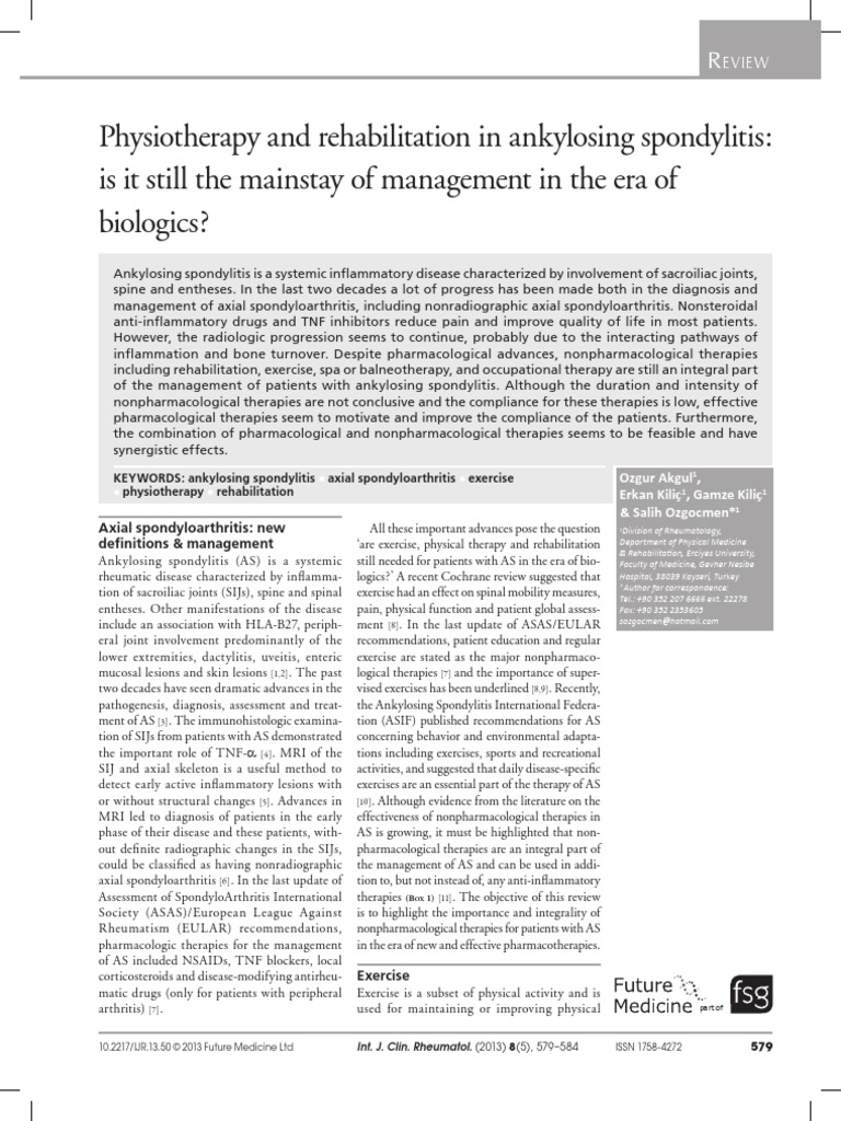 Physiotherapy and Rehabilitation in Ankylosing Spondylitis Is It Still The Mainstay of ...