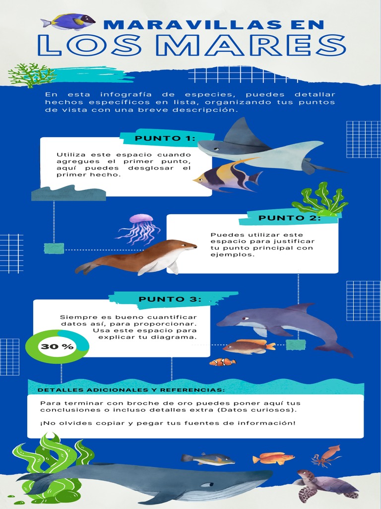 Infografía de Datos Sobre El Mar Animales Marinos Recortes Azul | PDF
