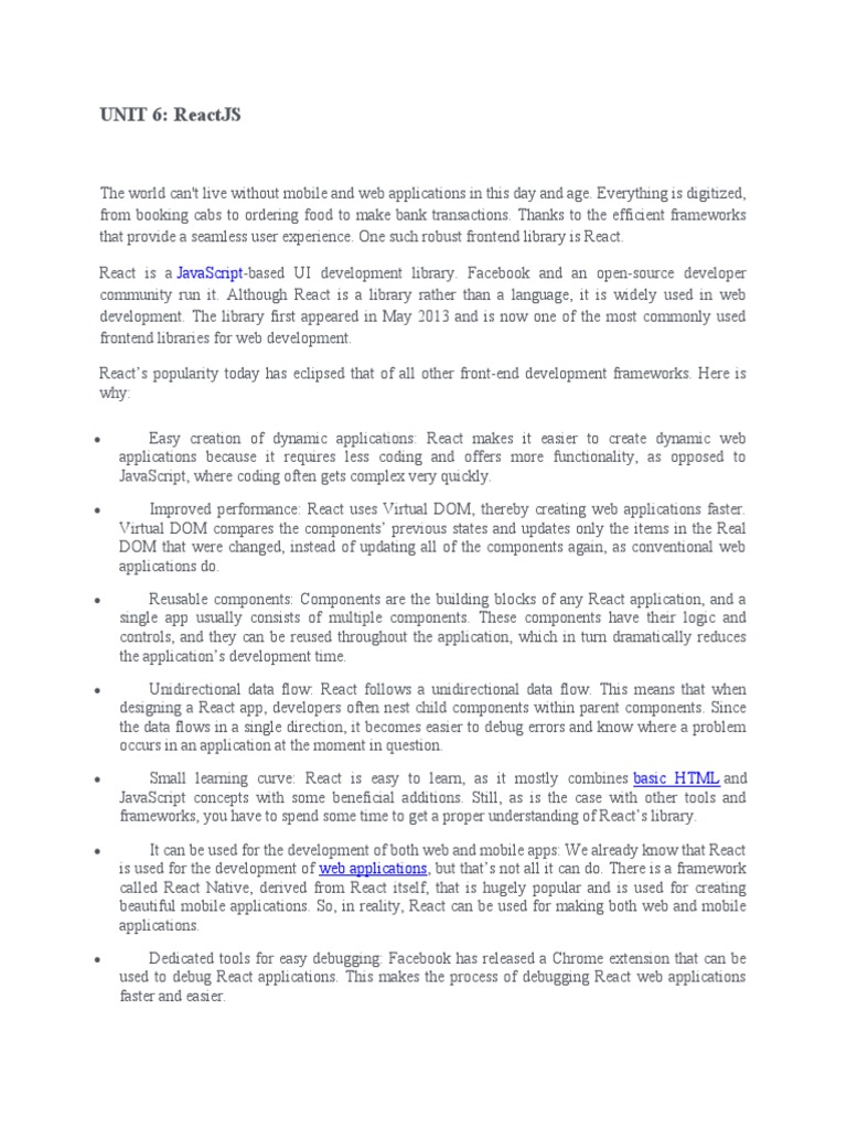 Unit 6 React Js Pdf Document Object Model Java Script