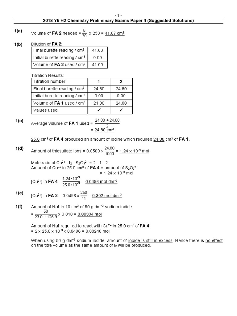 RI H2 CHEM P4 Answers | PDF | Titration | Chemistry