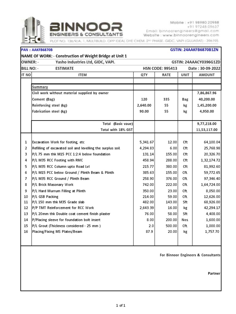 Quotation - Weigh Bridge - 25092022 | PDF | Building | Structural Engineering