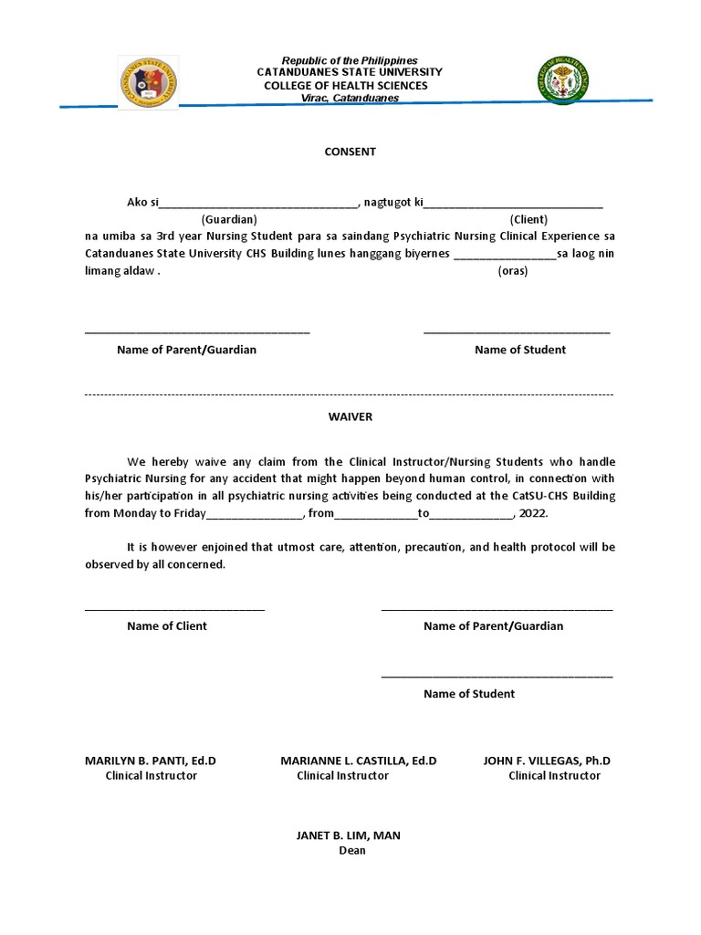 Catanduanes State University psychiatric nursing consent | PDF ...