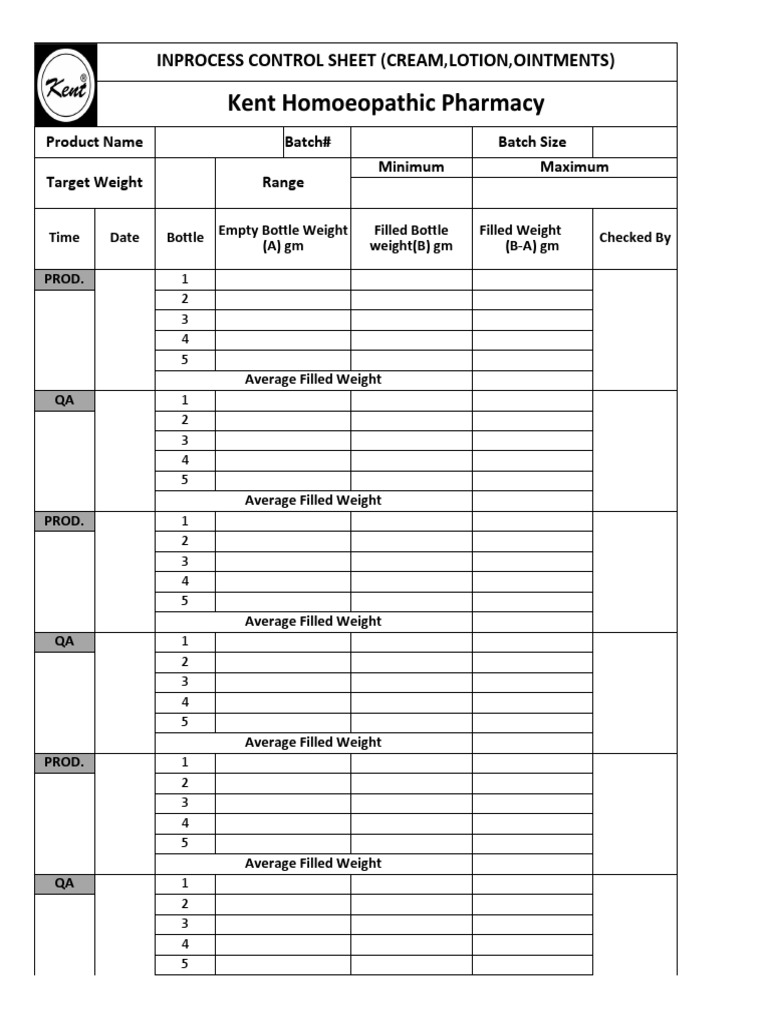 In-Process Control Sheet for Products | PDF