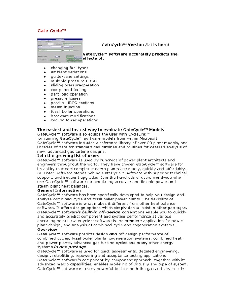Gate Cycle New | PDF | Gas Turbine | Energy Technology