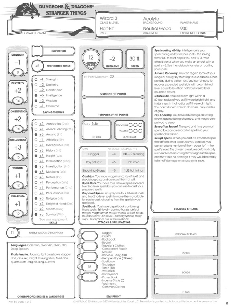 DND - Stranger Things - Starter Set - Character - Wizard | PDF