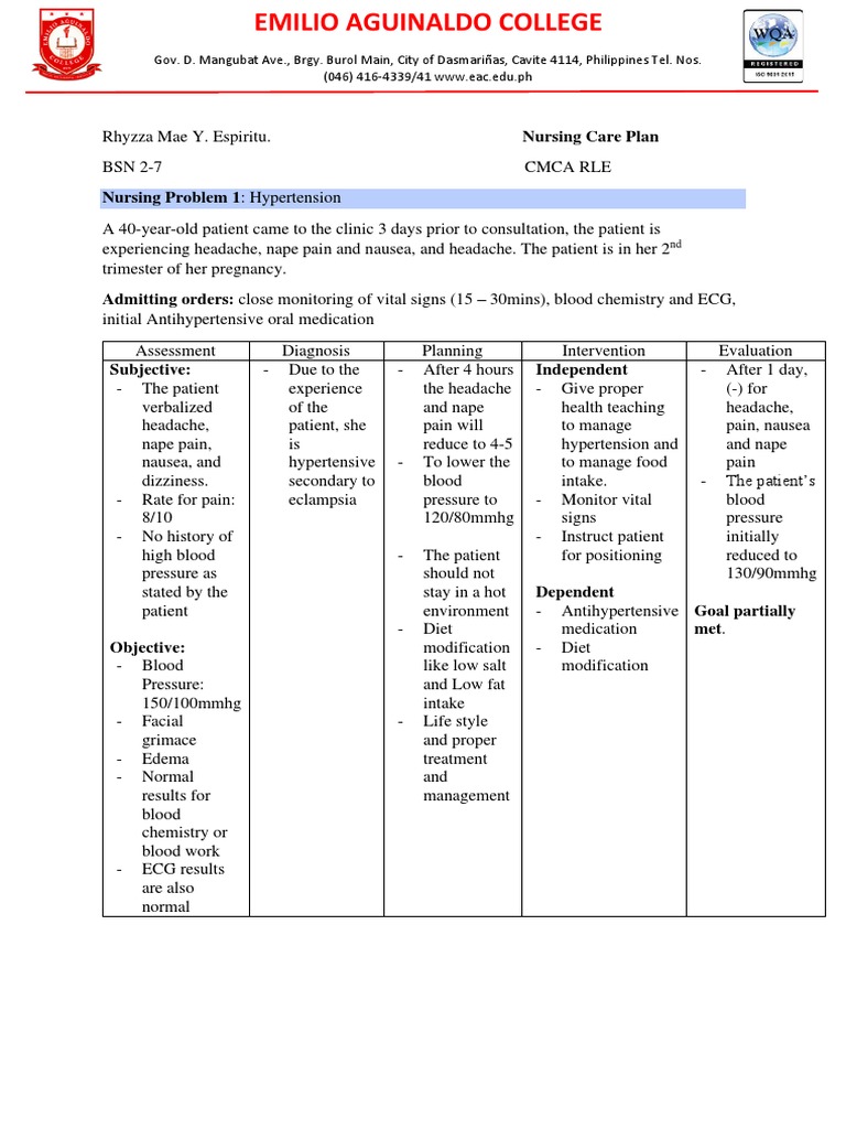 BSN 2 7C - NCP | PDF | Diabetes | Hypertension