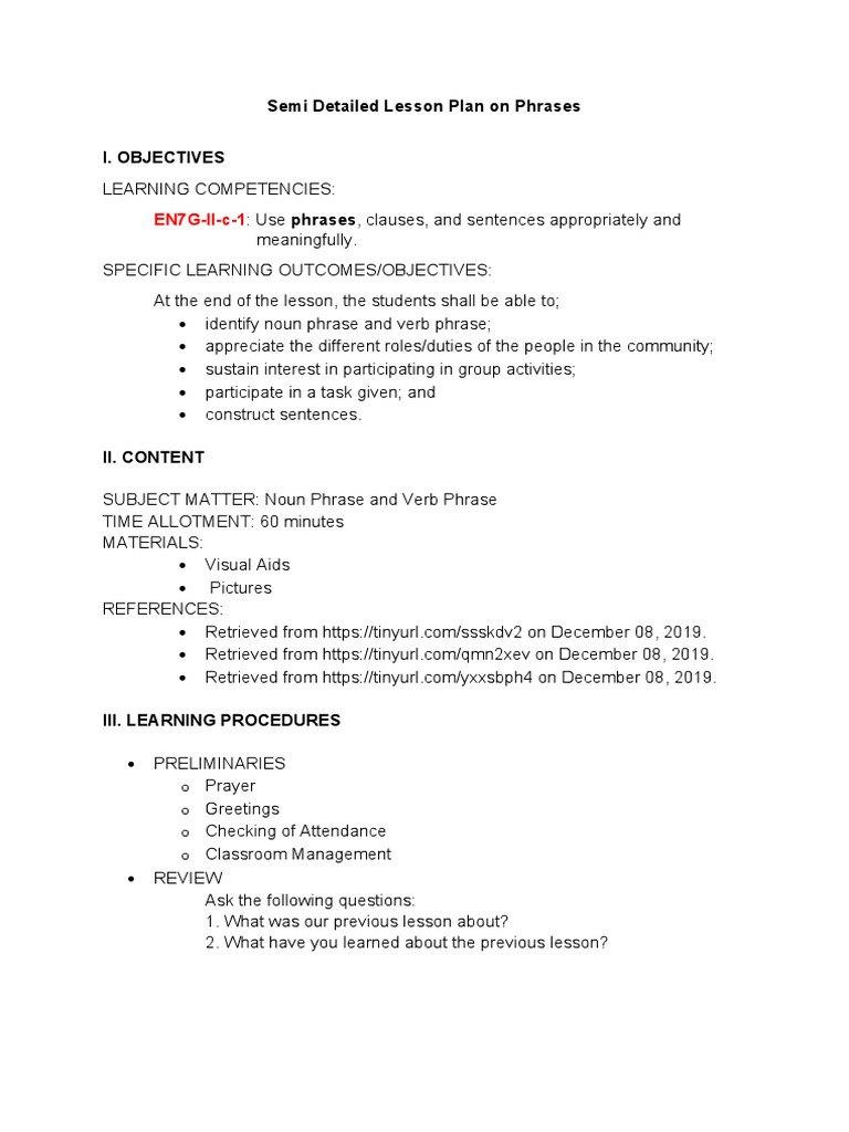 Lesson Plan Design For Indigenous People | PDF | Verb | Phrase