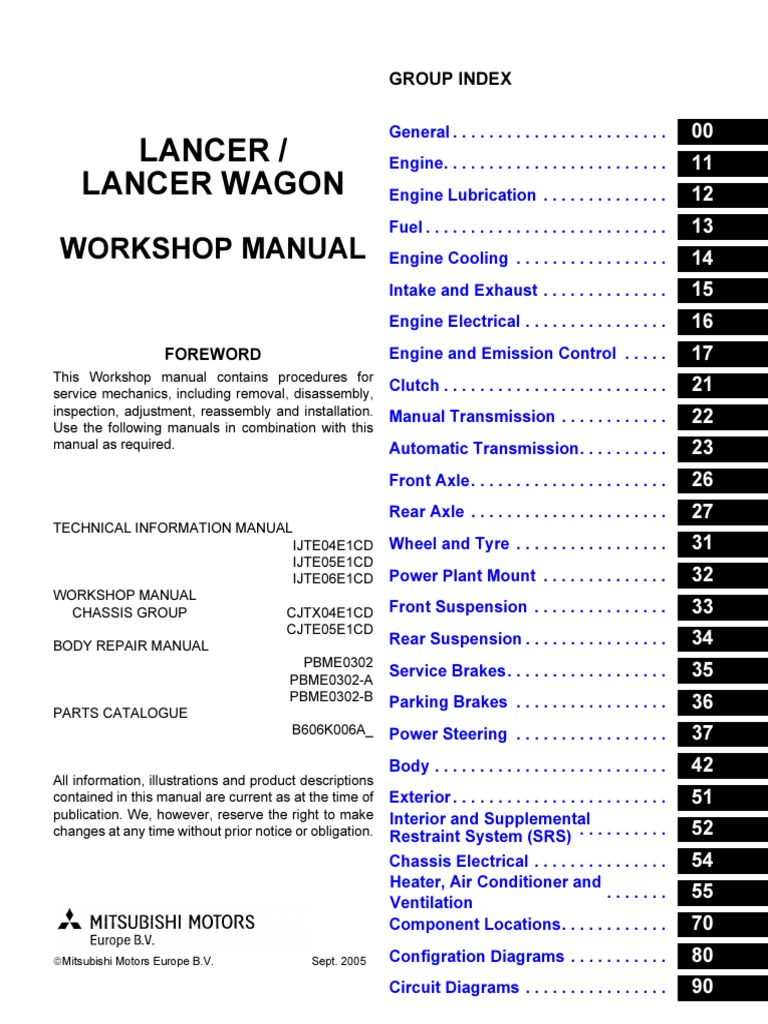 Mitsubishi Lancer 2006 Workshop Manual | PDF