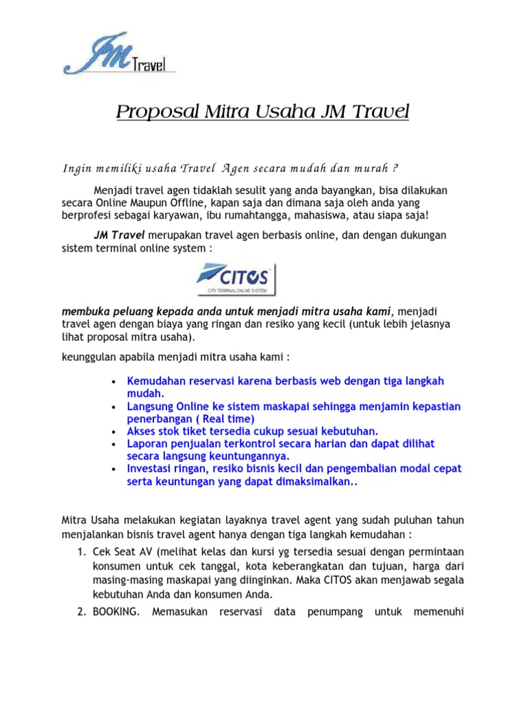 Proposal Mitra Usaha JM Travel | PDF