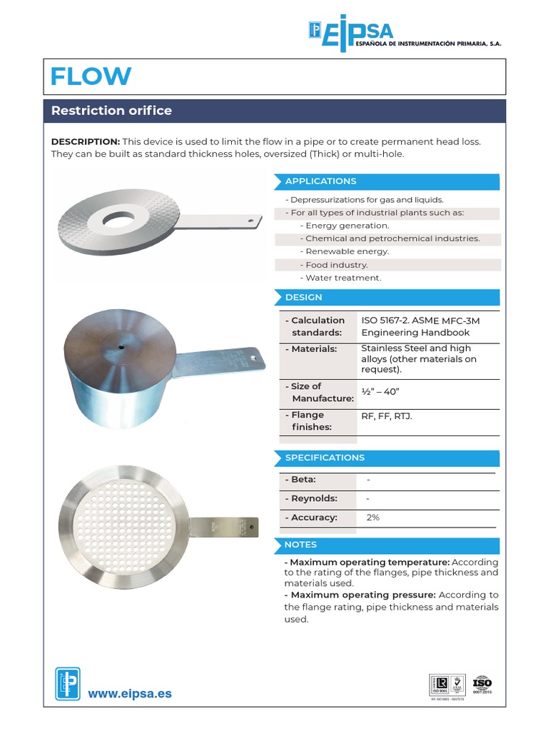 EIPSA FICHAS PROD CAUDAL 8 ORIFICIO Ingles | PDF | Pipe (Fluid ...