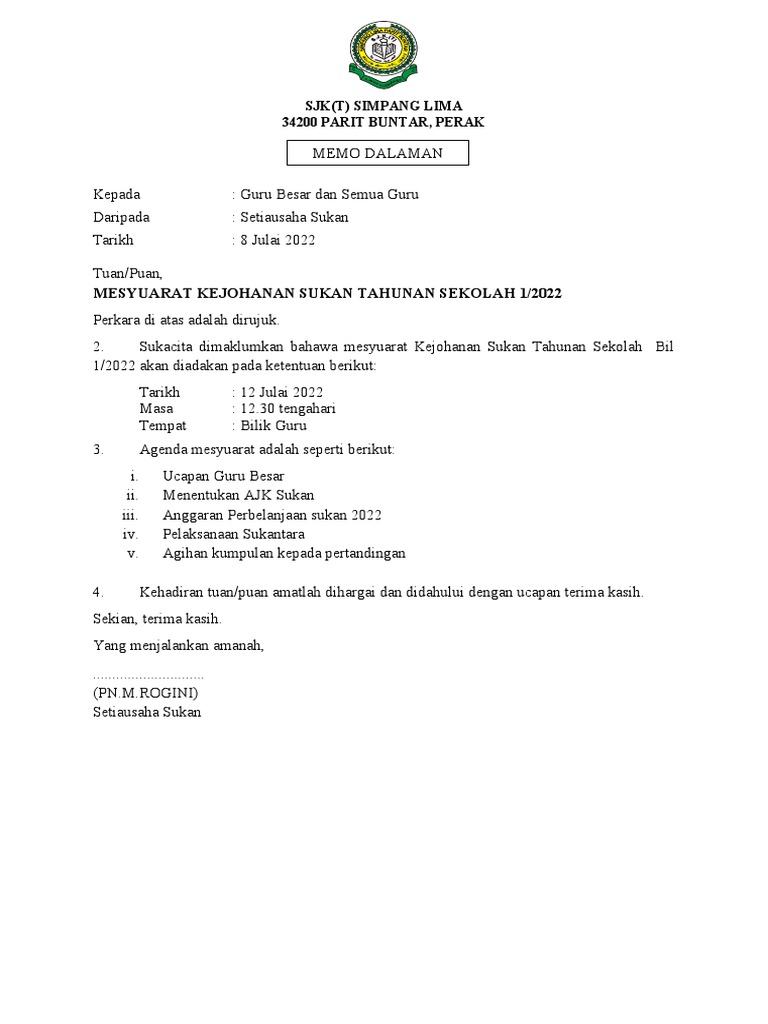 Memo Mesyuarat 1 | PDF