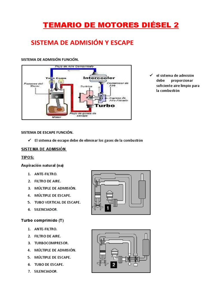 Temario de Motores Diésel 2 | PDF | Inyección de combustible | Turbocompresor