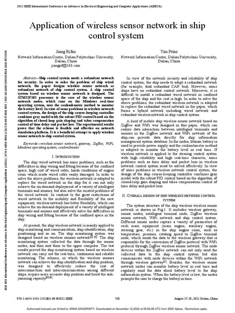 Application of Wireless Sensor Network in Ship Control System | PDF | Computer Network | Control ...
