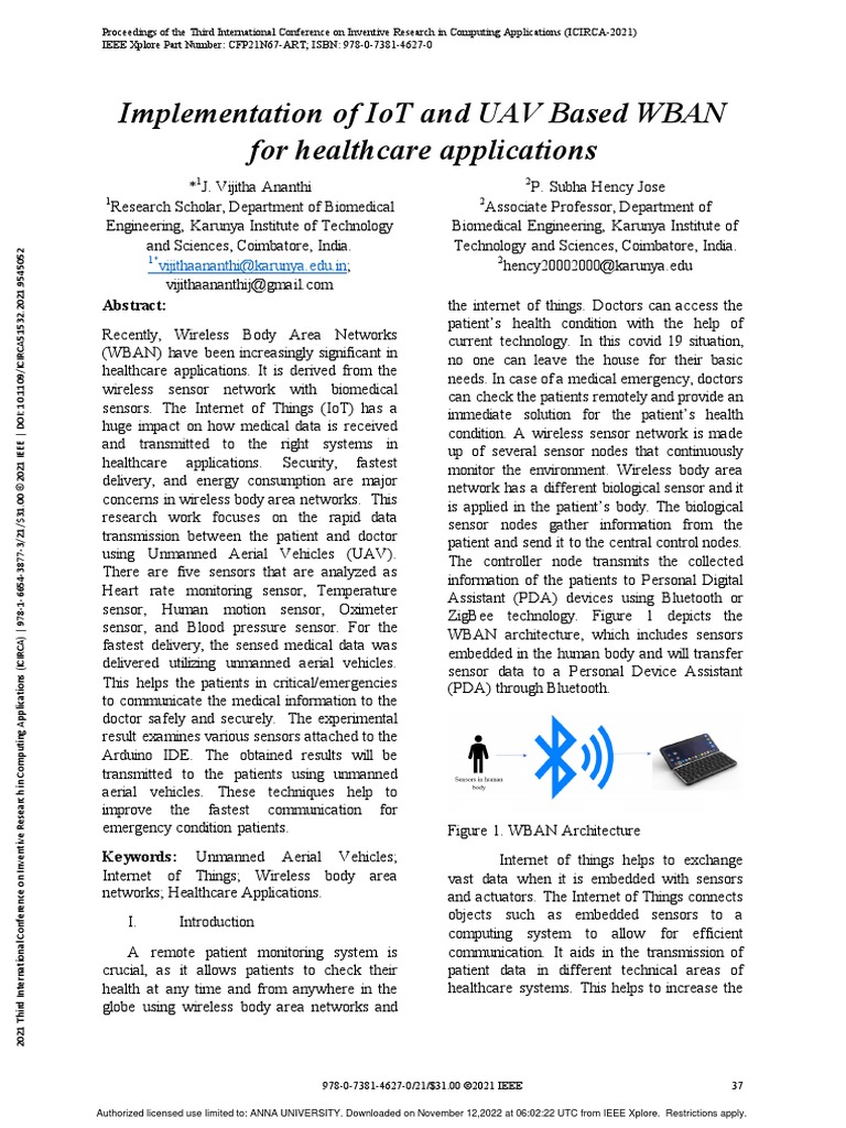 Implementation of IoT and UAV Based WBAN For Healthcare Applications | PDF | Internet Of Things ...