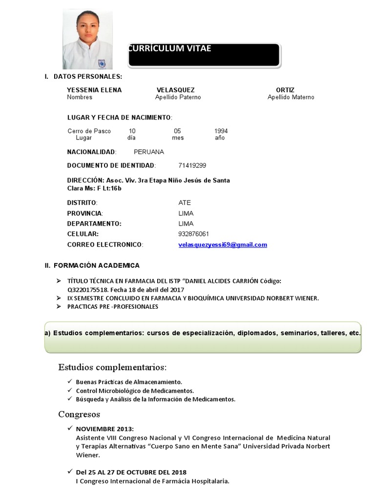 CV Técnico en Farmacia Yessenia | PDF | Farmacia | Farmacéutico