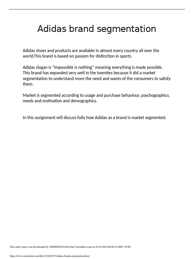 Adidas Brand Segmentation | PDF | Brand | Market Segmentation