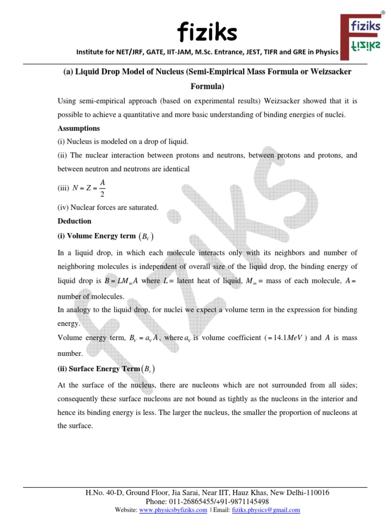 (A) Liquid Drop Model of Nucleus | PDF | Atomic Nucleus | Nuclear Force