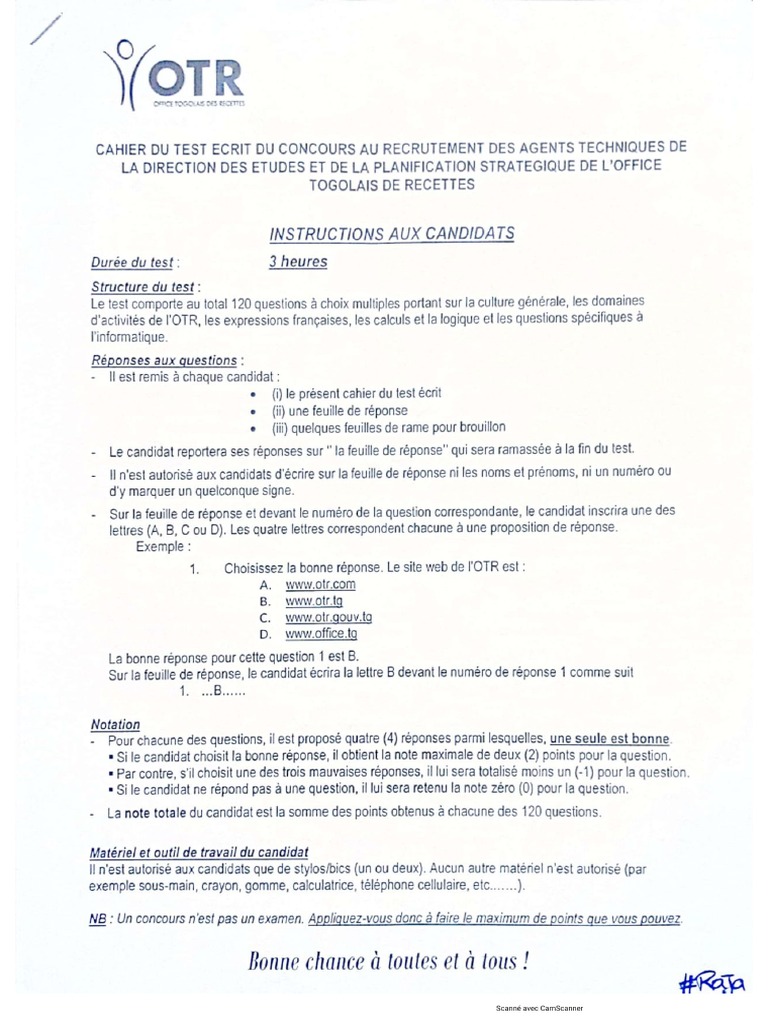 Otr Test Ecrit Deps 17-10-2020 | PDF