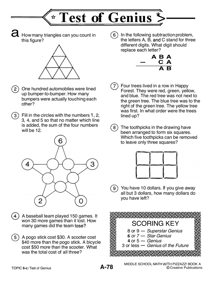 Test Genius A | PDF | Elementary Mathematics | Mathematics