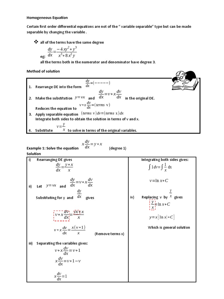 Solving Homogeneous Differential Equations | PDF | Equations | Subtraction