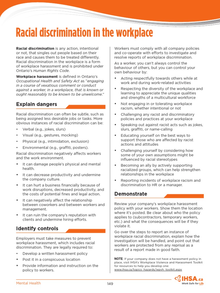 Racial Discrimination in The Workplace: Explain Dangers | PDF | Racism ...