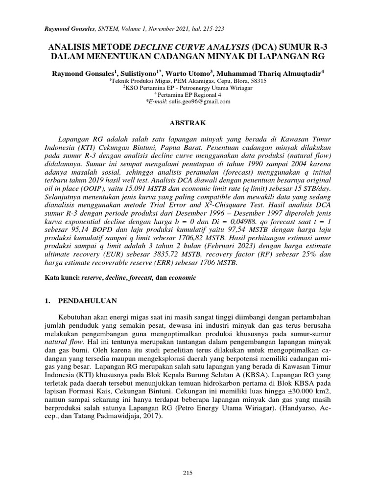 Mgs 49 215 223 Raymond Analisis Metode Decline Curve Analysis Dca Sumur ...