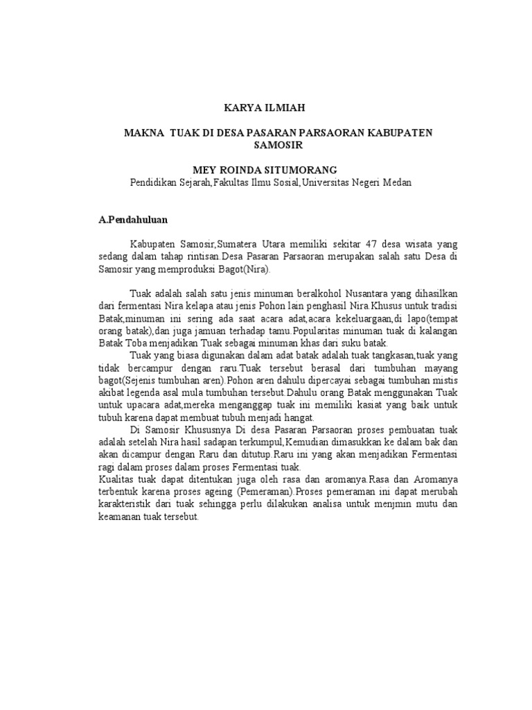Artikel Makna Tuak Di Desa Pasaran-Parsaoran, Samosir | PDF