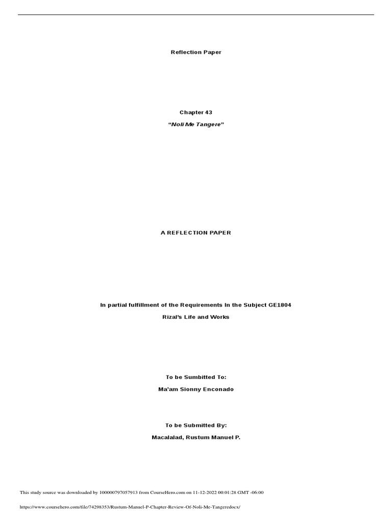 Rustum Manuel P. Chapter Review of Noli Me Tangere | PDF