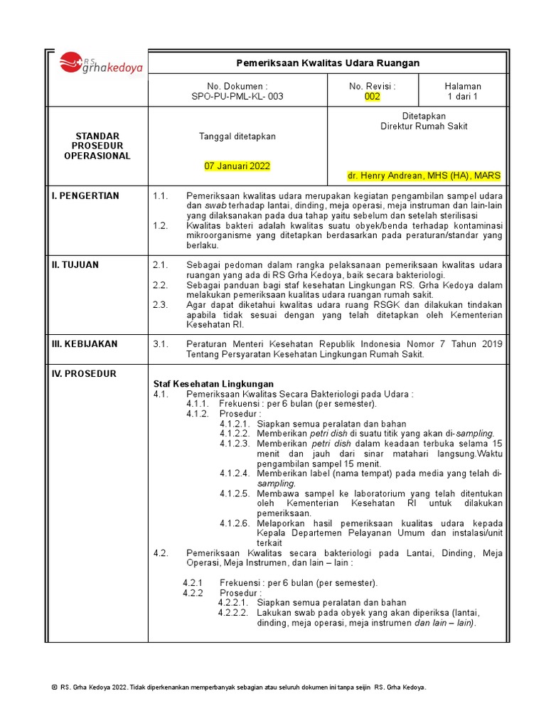Pemeriksaan Kwalitas Udara Ruangan | PDF