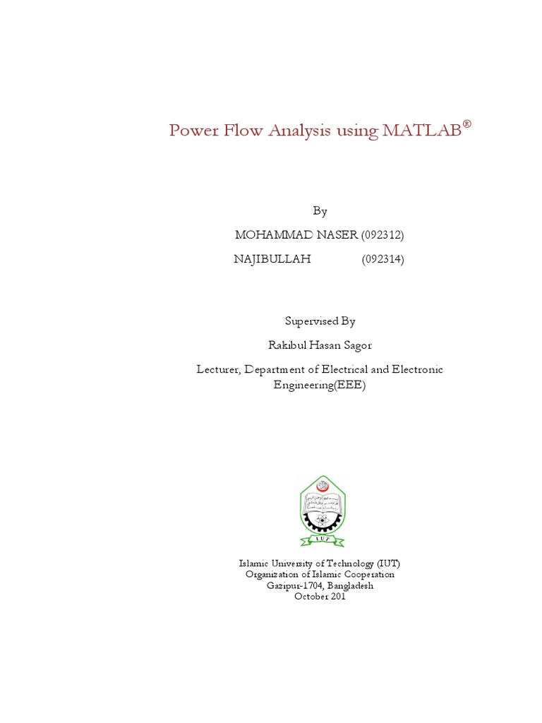Power Flow Analysis Using MATLAB: by MOHAMMAD NASER (092312) Najibullah (092314) | PDF ...