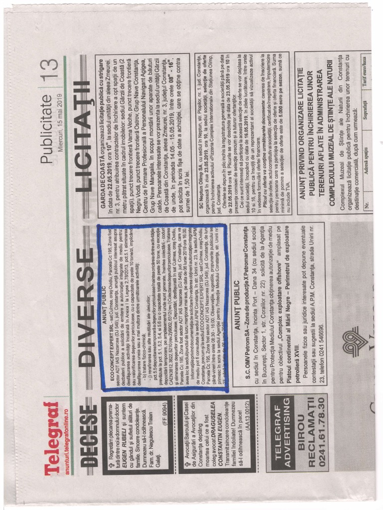 ZIAR ANUNT PUBLIC EcoConcept | PDF