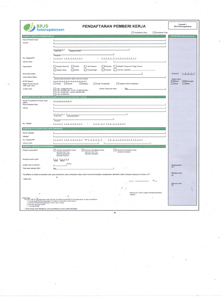 Formulir Pendaftaran Pemberi Kerja | PDF