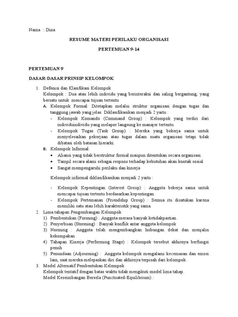 Dina - Resume Perilaku Organisasi Capt.9-14 | PDF