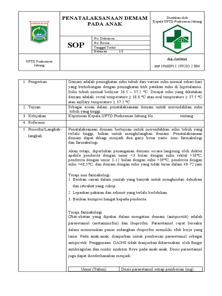 SOP Demam Pada Anak | PDF