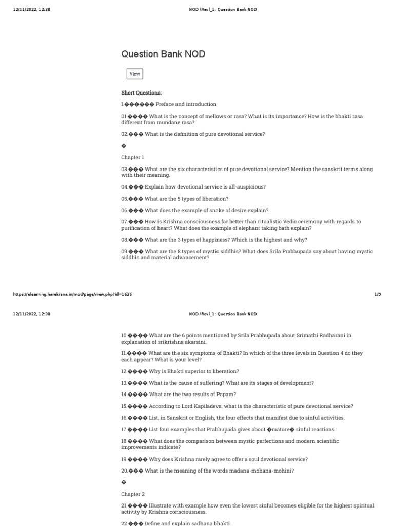 NOD (Rev) - 1 - Question Bank NOD | PDF | Bhakti | Bhagavata Purana