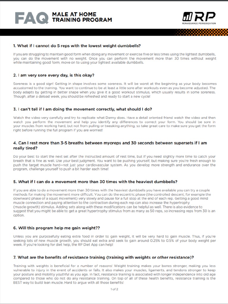 RP - at Home Training Program - FAQ | PDF
