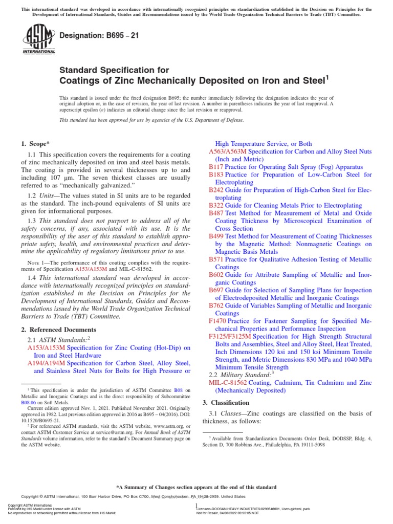 Astm B695 - 2021 | PDF | Corrosion | Strength Of Materials