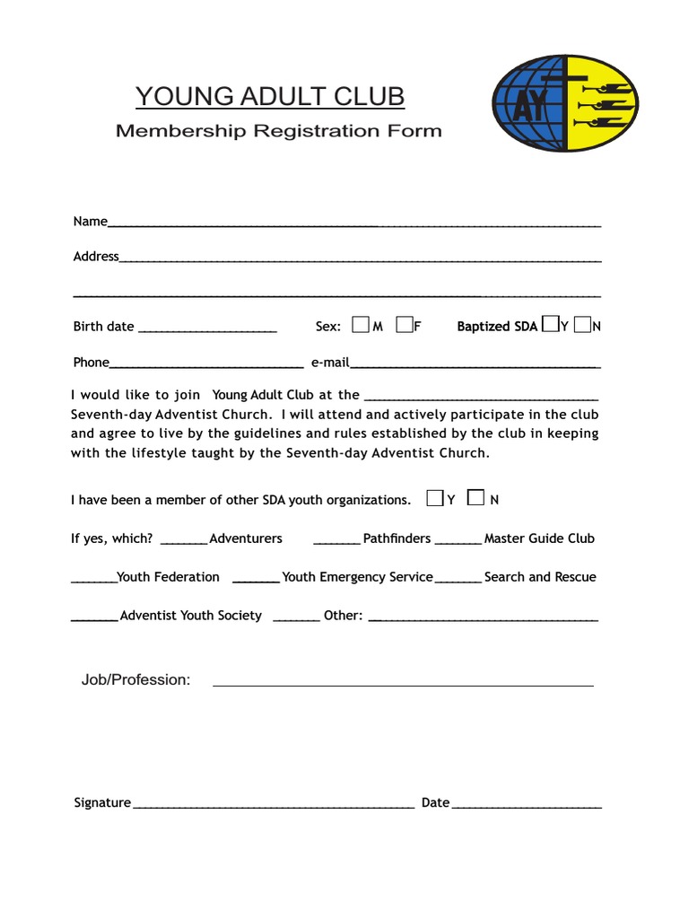 Young Adult Registration Form | PDF