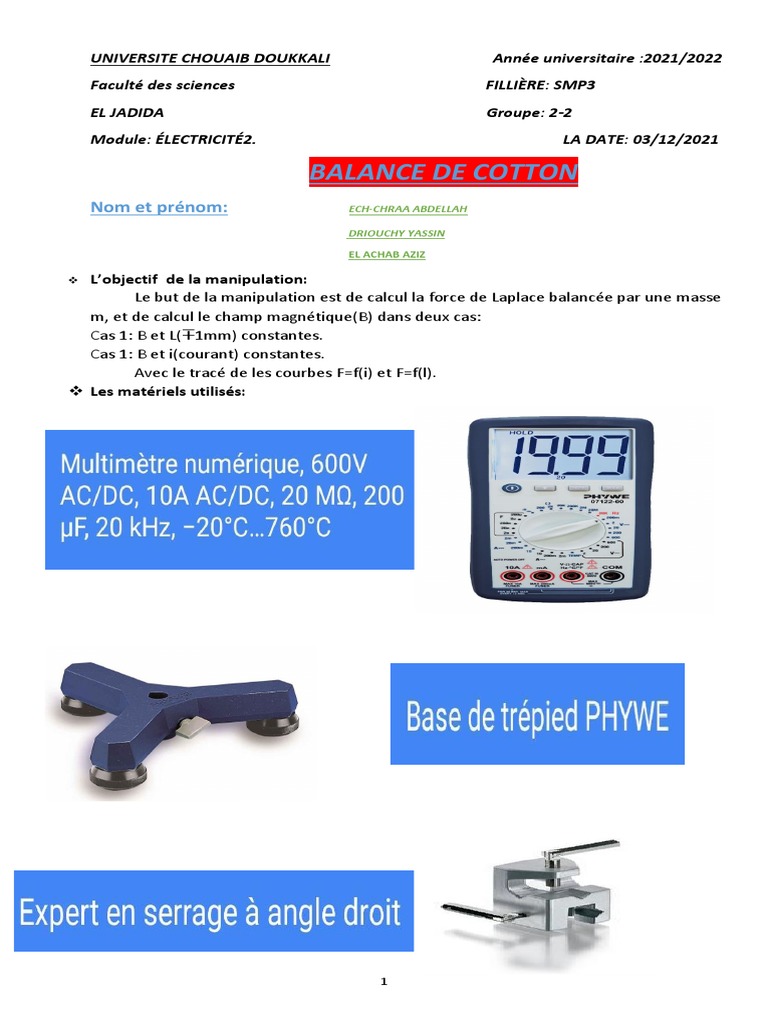 Calcul du champ magnétique avec balance | PDF | Métrologie | Quantité