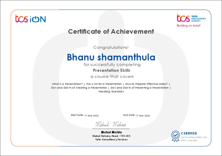 Presentation Skills Certificate | PDF | Business