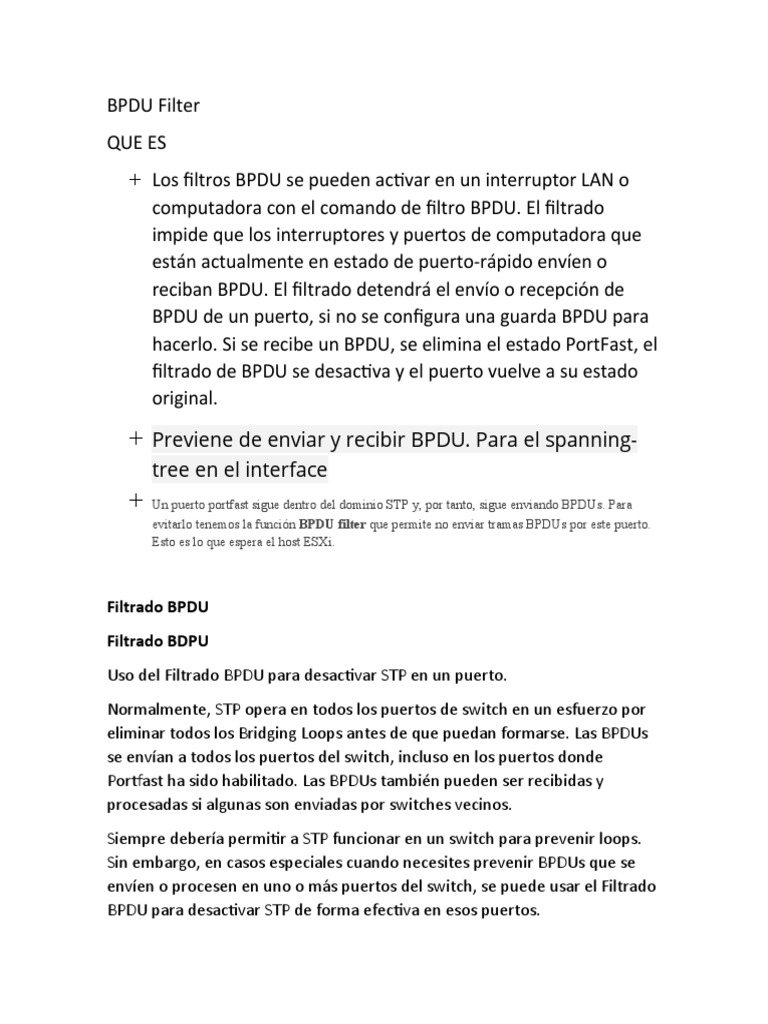 BPDU Filter Resumenes | PDF | Conmutador de red | Red de arquitectura
