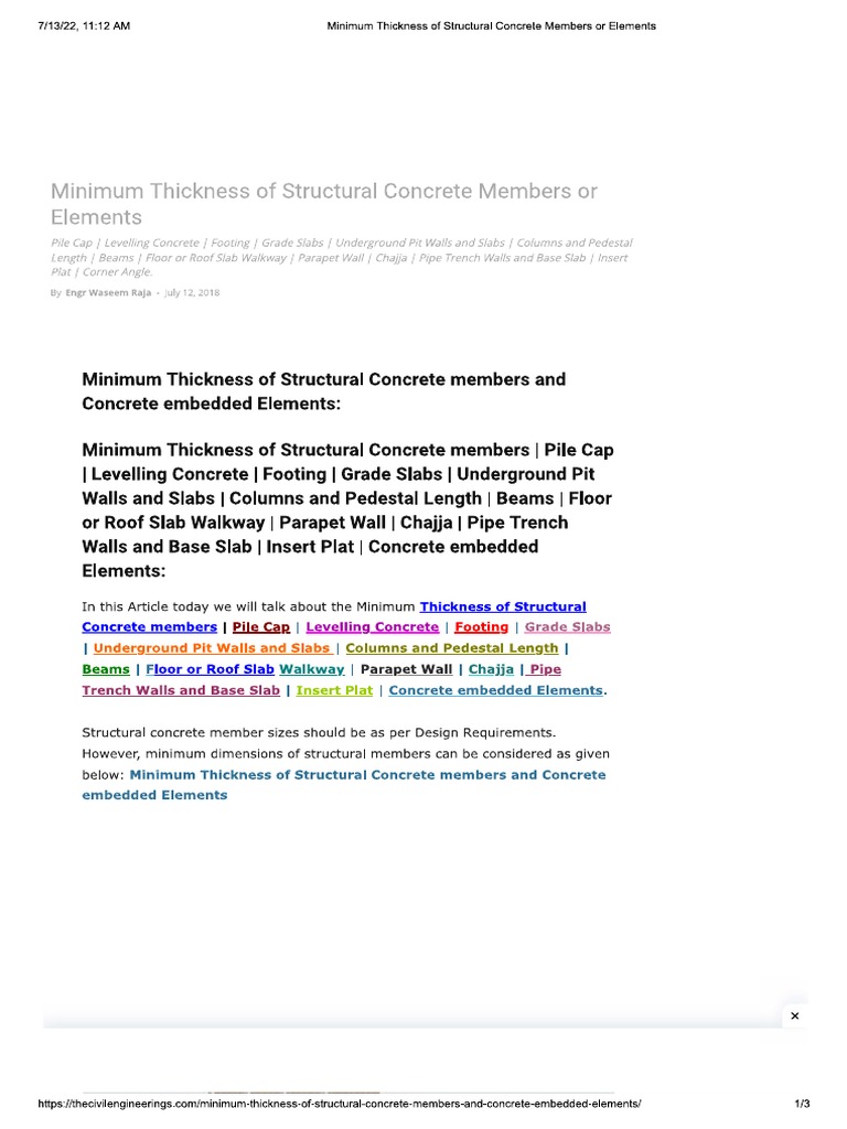 Structure Elemnets Minimum Sizes | PDF
