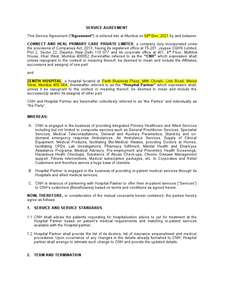 1 - CNH - Hospital MOU | Download Free PDF | Arbitration | Confidentiality