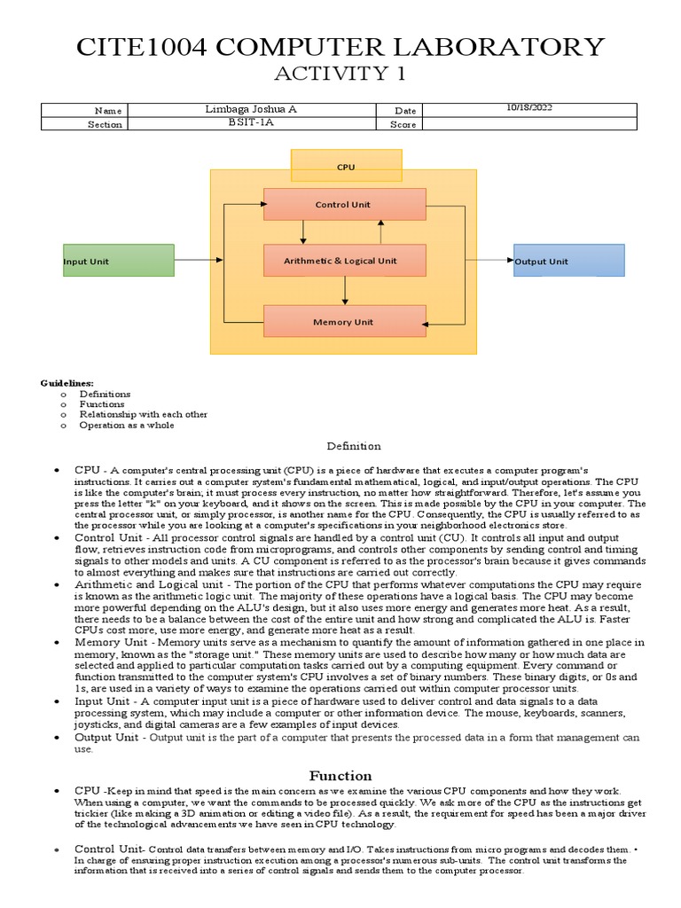 Cite1004 Activity 1 Midterm | PDF | Central Processing Unit | Input/Output